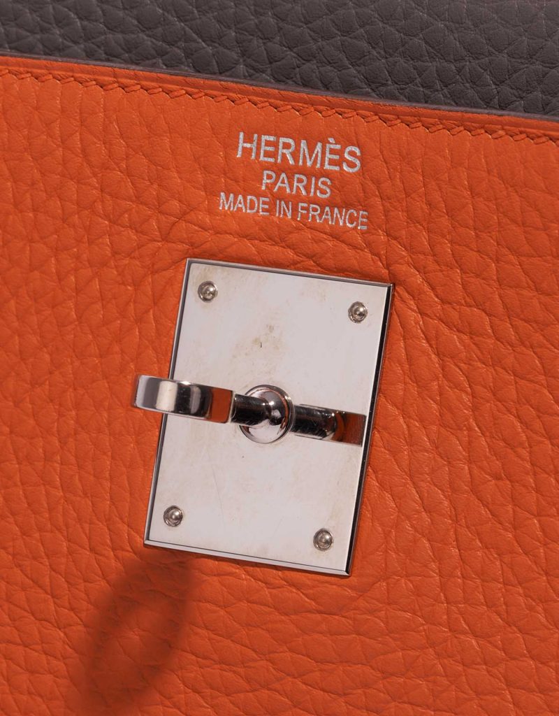 Hermès Kelly 35 Harlequin Togo Orange / Etain / Blue Lin / Sanguine ...