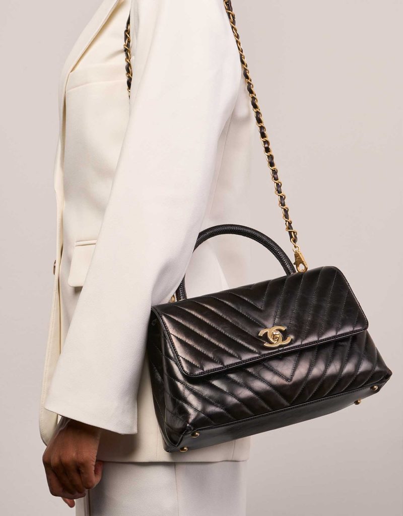 Chanel Timeless Handle Medium Lamb / Lizard Black | SACLÀB