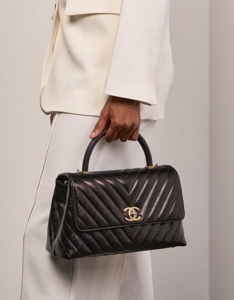 Chanel Timeless Handle Medium Lamb / Lizard Black | SACLÀB