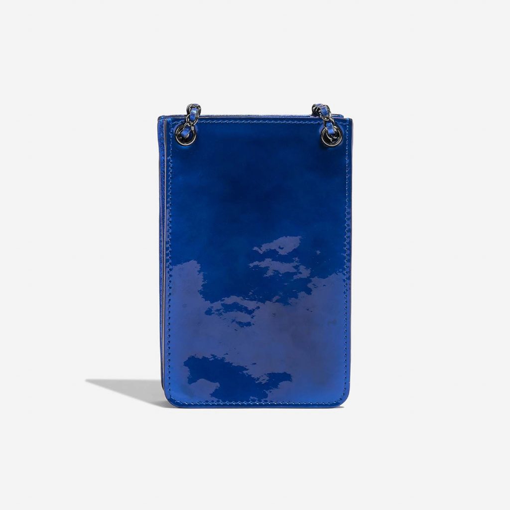 Chanel Phone Holder Patent Leather Metallic Blue | SACLÀB