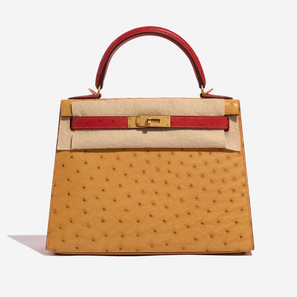 Hermès Kelly 28 Ostrich Gold / Rouge Vif | SACLÀB