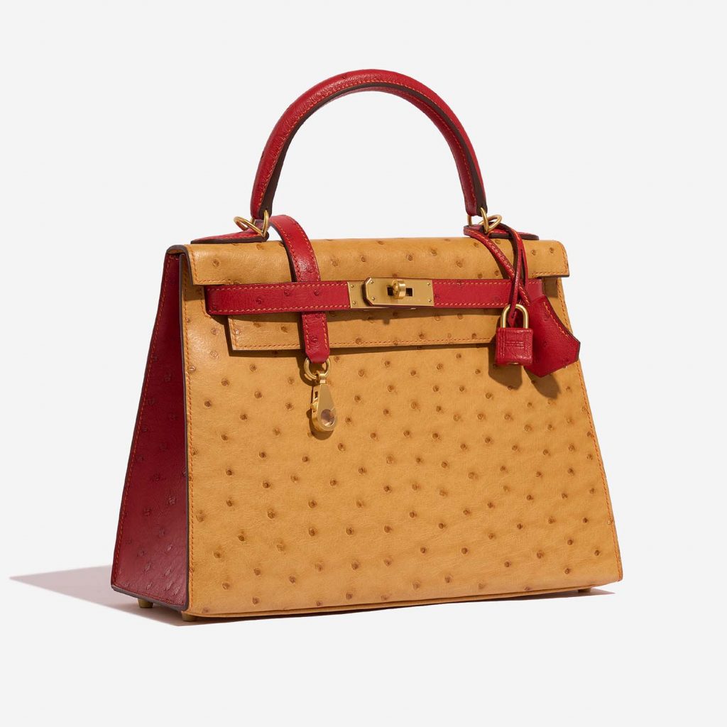 Hermès Kelly 28 Ostrich Gold / Rouge Vif | SACLÀB