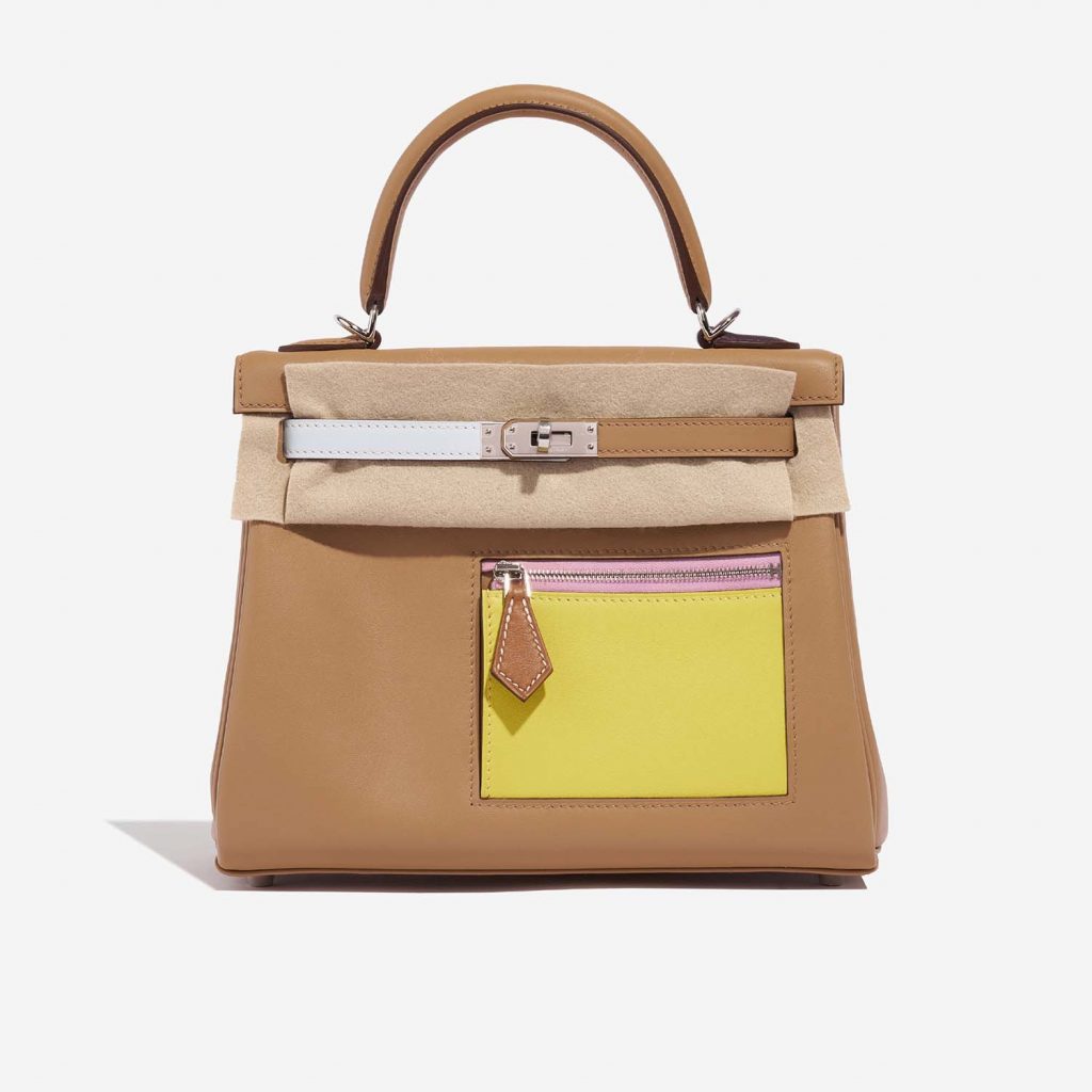 Hermès Kelly 25 Swift Colormatic Chai / Mauve / Bleu Brume / Jaune de ...