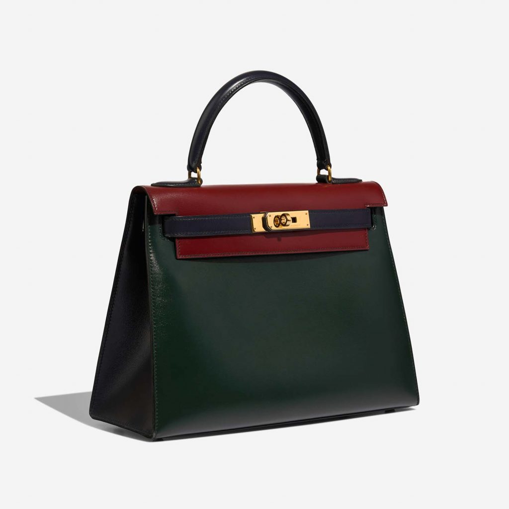 Hermès Kelly 28 Box Vert Fonce / Rouge H / Blue Indigo | SACLÀB