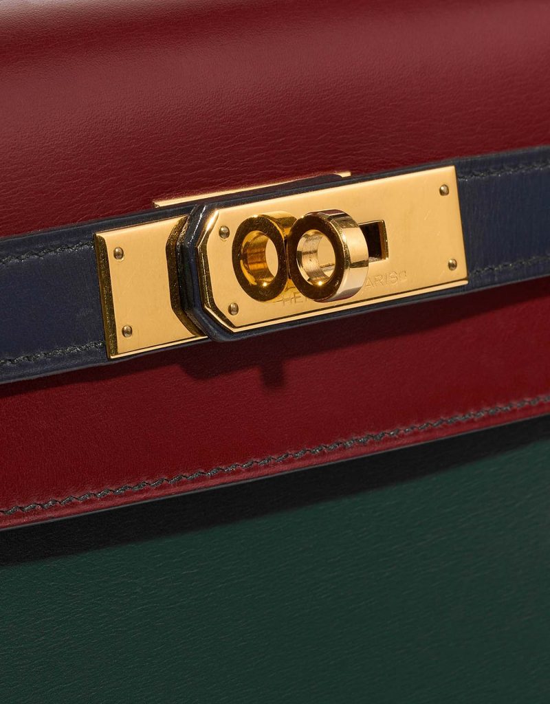 Hermès Kelly 28 Box Vert Fonce / Rouge H / Blue Indigo | SACLÀB