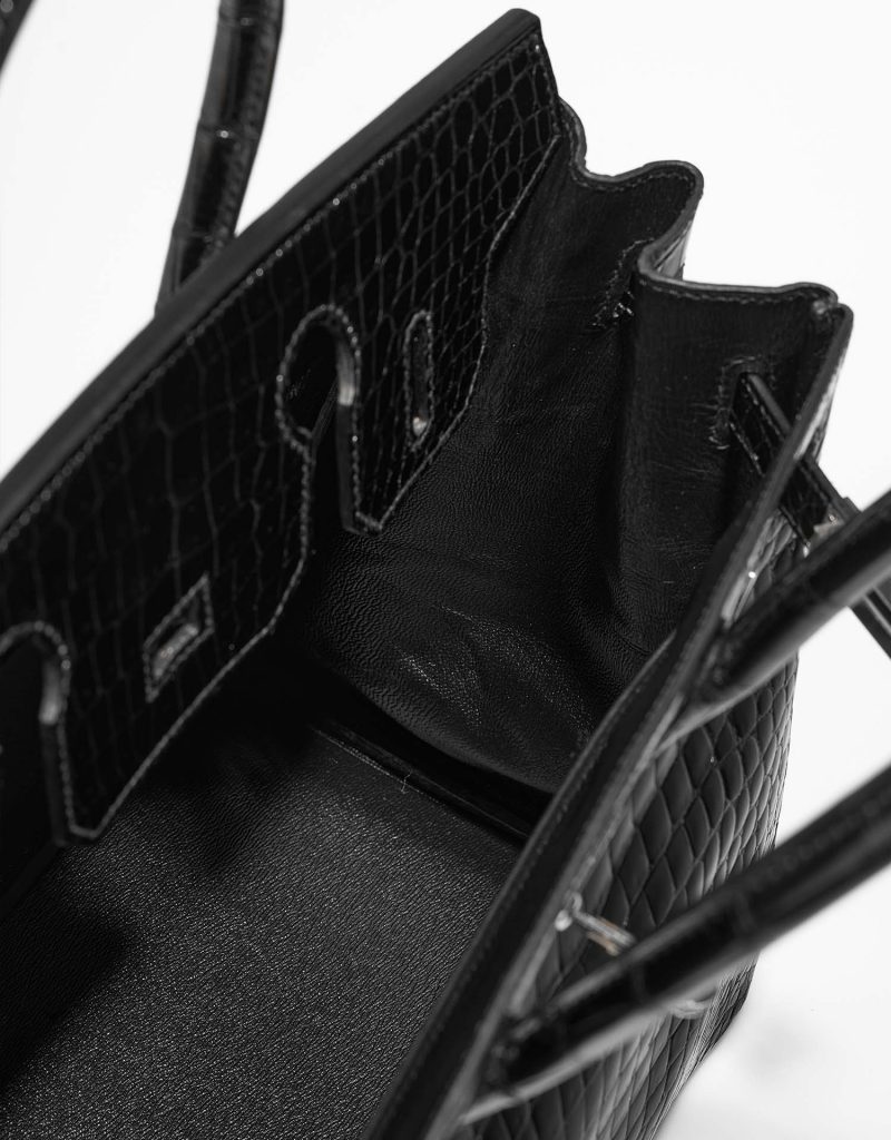 Hermès Birkin 30 Porosus Crocodile Black with White Gold and Diamond ...