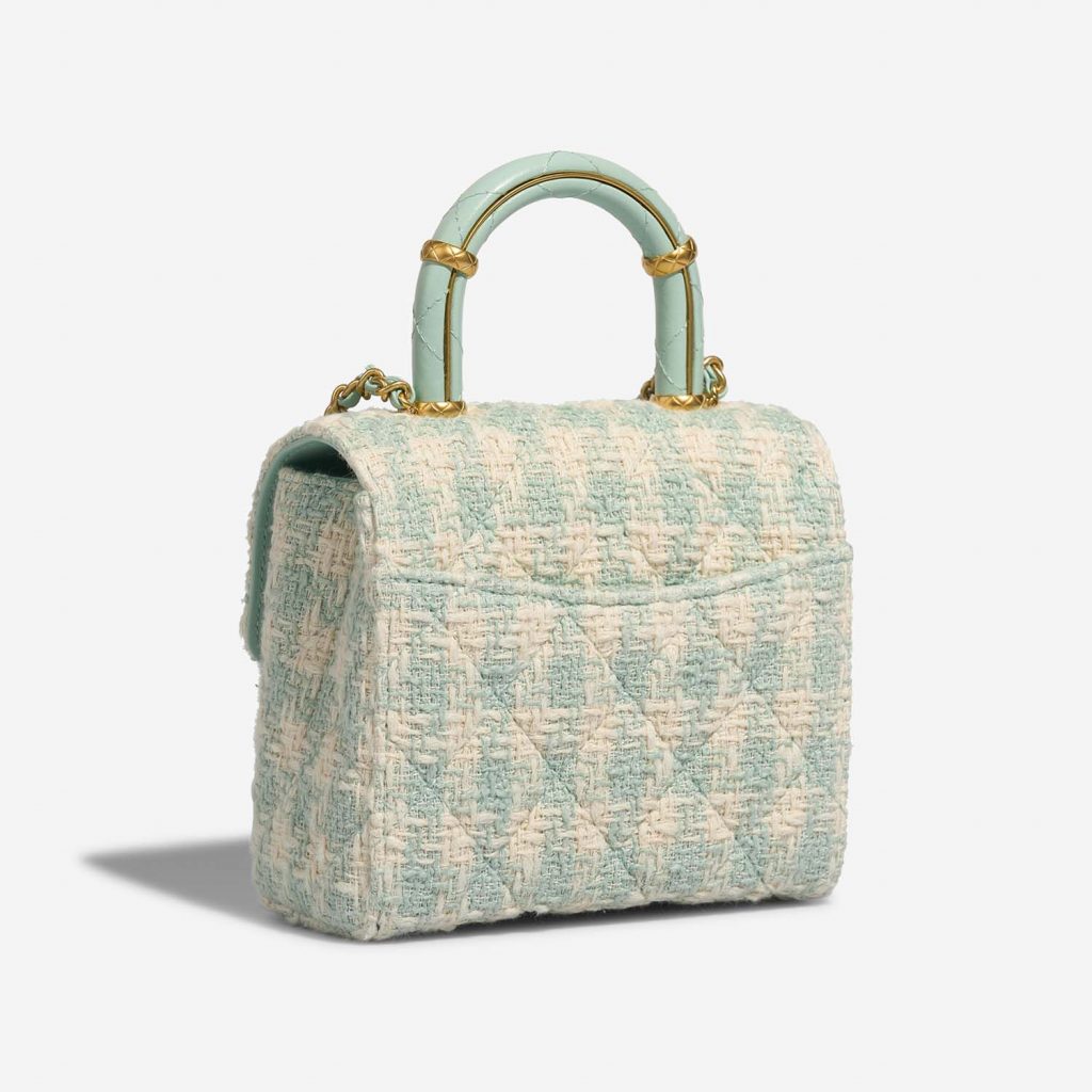 Chanel Timeless Handle Mini Square Tweed Tiffany Blue / Beige | SACLÀB
