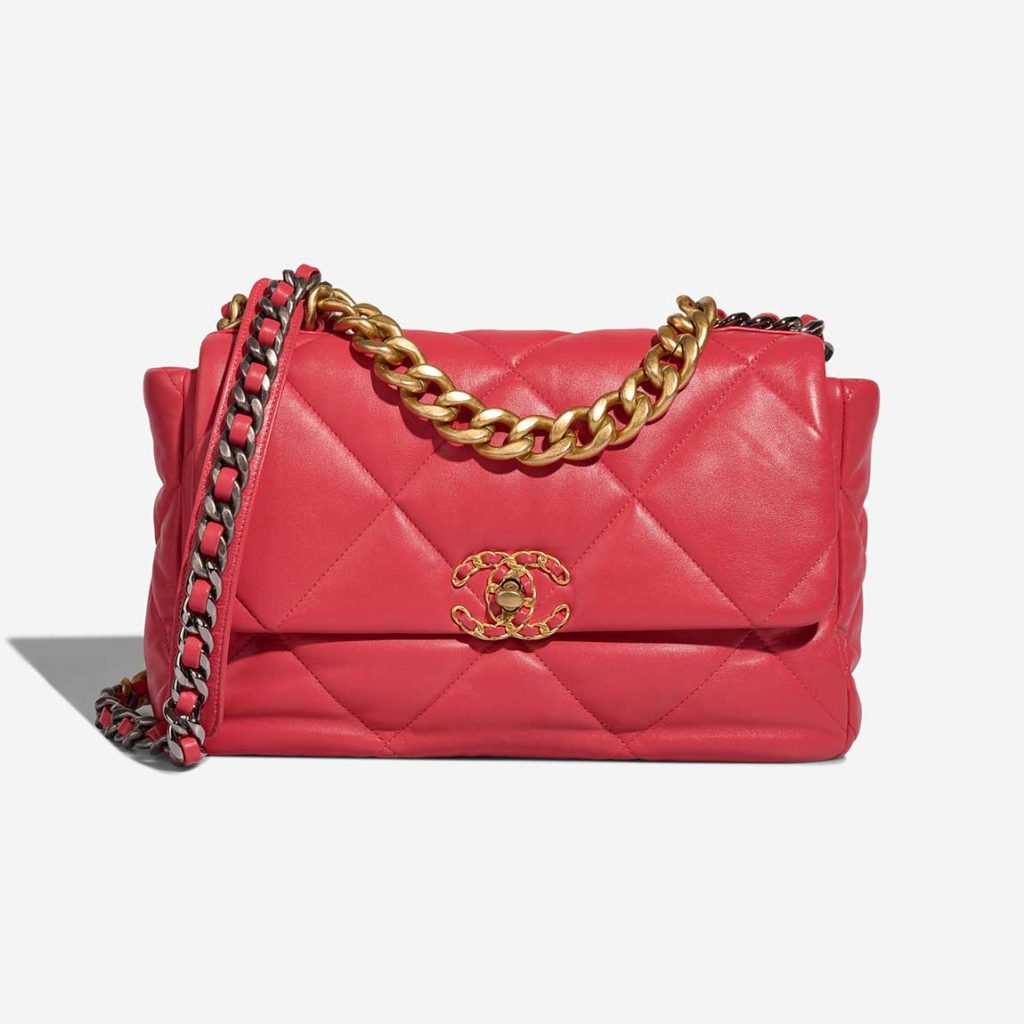 Chanel 19 Large Flap Bag Lamb Coral Red | SACLÀB