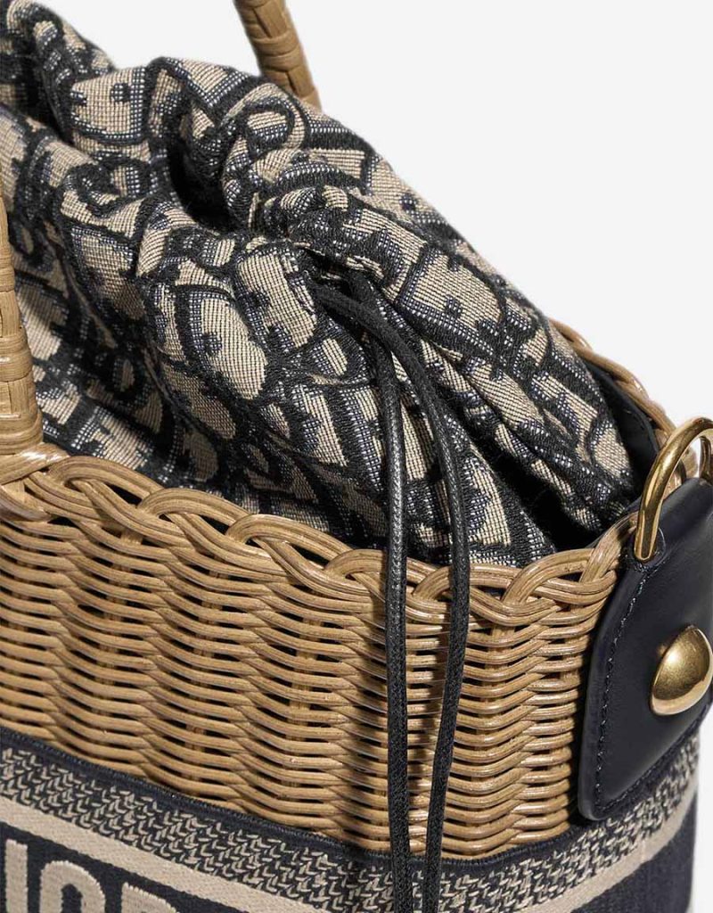 Dior Basket Bag Medium Wicker / Canvas Blue / Camel / Beige | SACLÀB