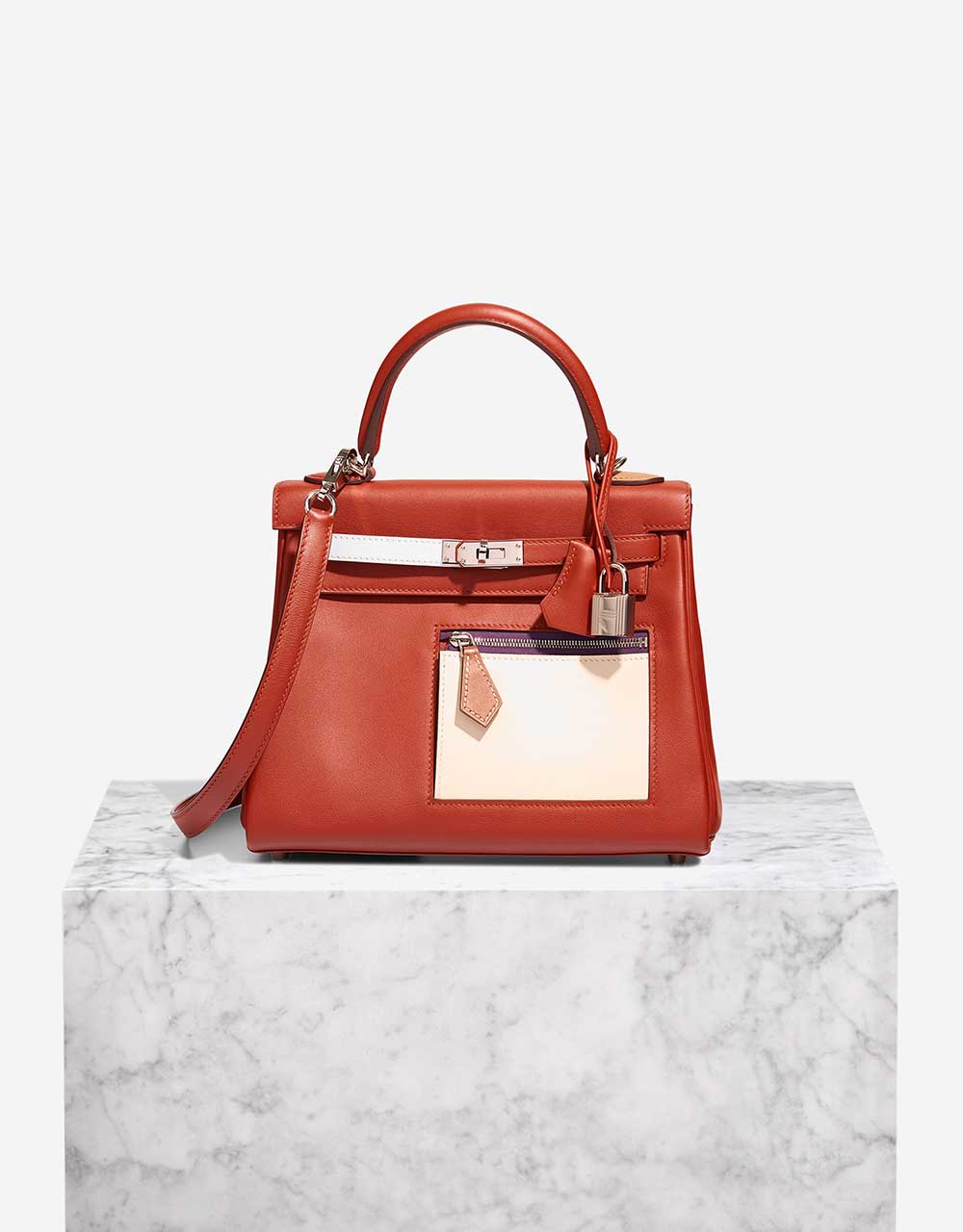Hermès Kelly 25 Colormatic Swift Cuivre / Nata / Bleu Brume / Chai ...