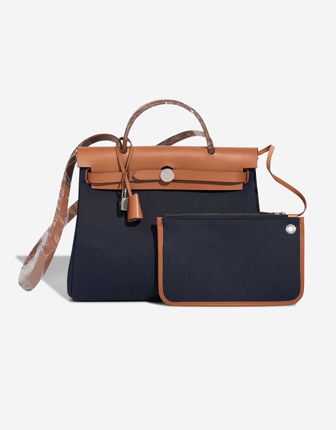 Hermès Herbag 31 Toile / Vache Hunter Bleu Marine / Naturel | SACLÀB