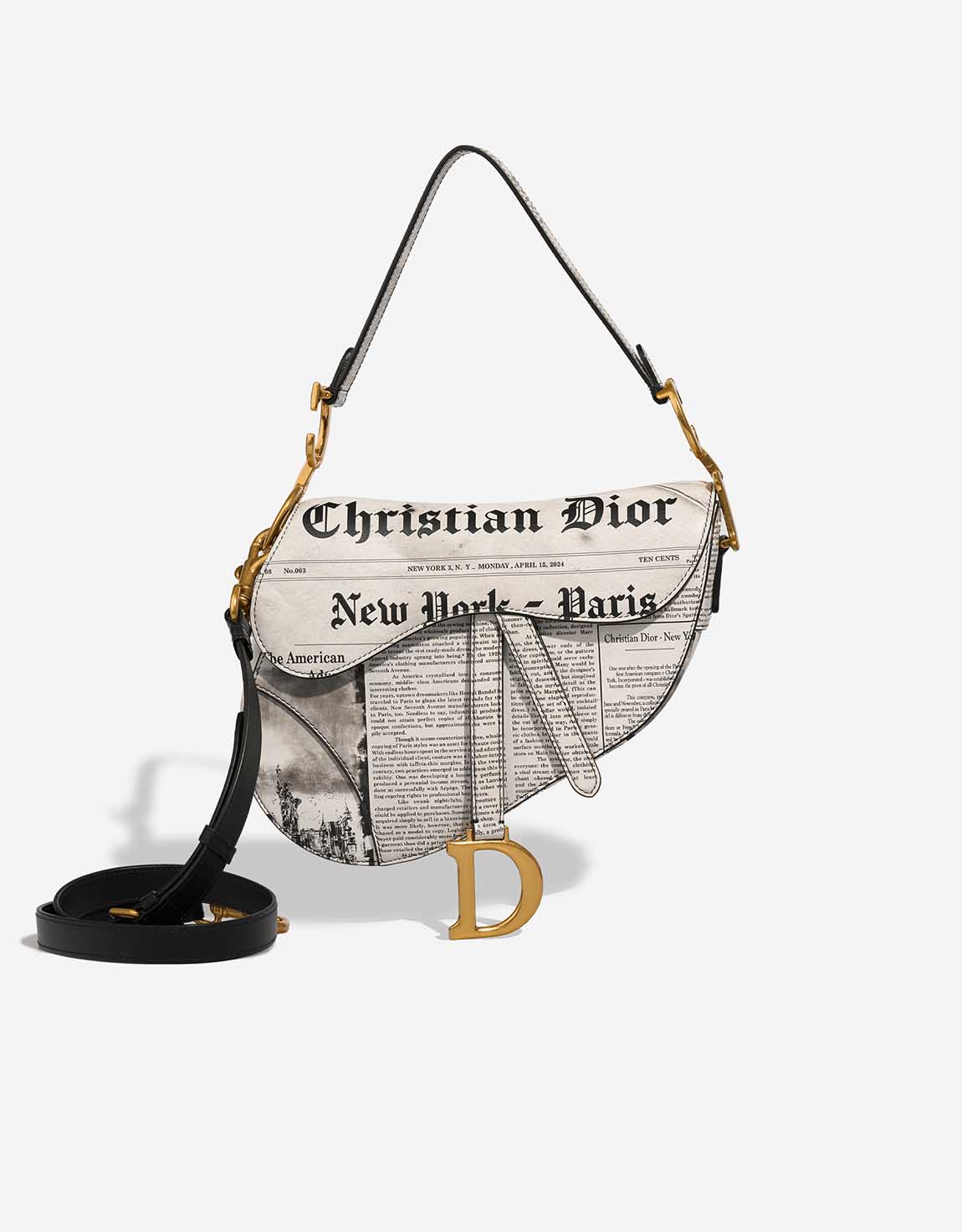 Dior Saddle Newspaper mittelgroße Tasche Kalbsleder Schwarz / Weiß | SACLÀB